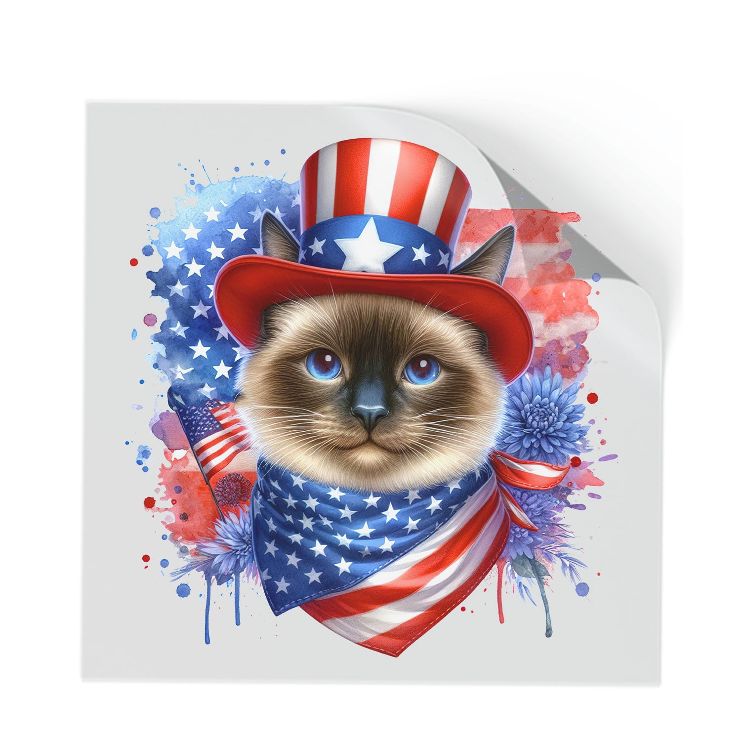 Patriotic Siamese Celebrates 4th of July Cutout Transfer Sticker Cat ...