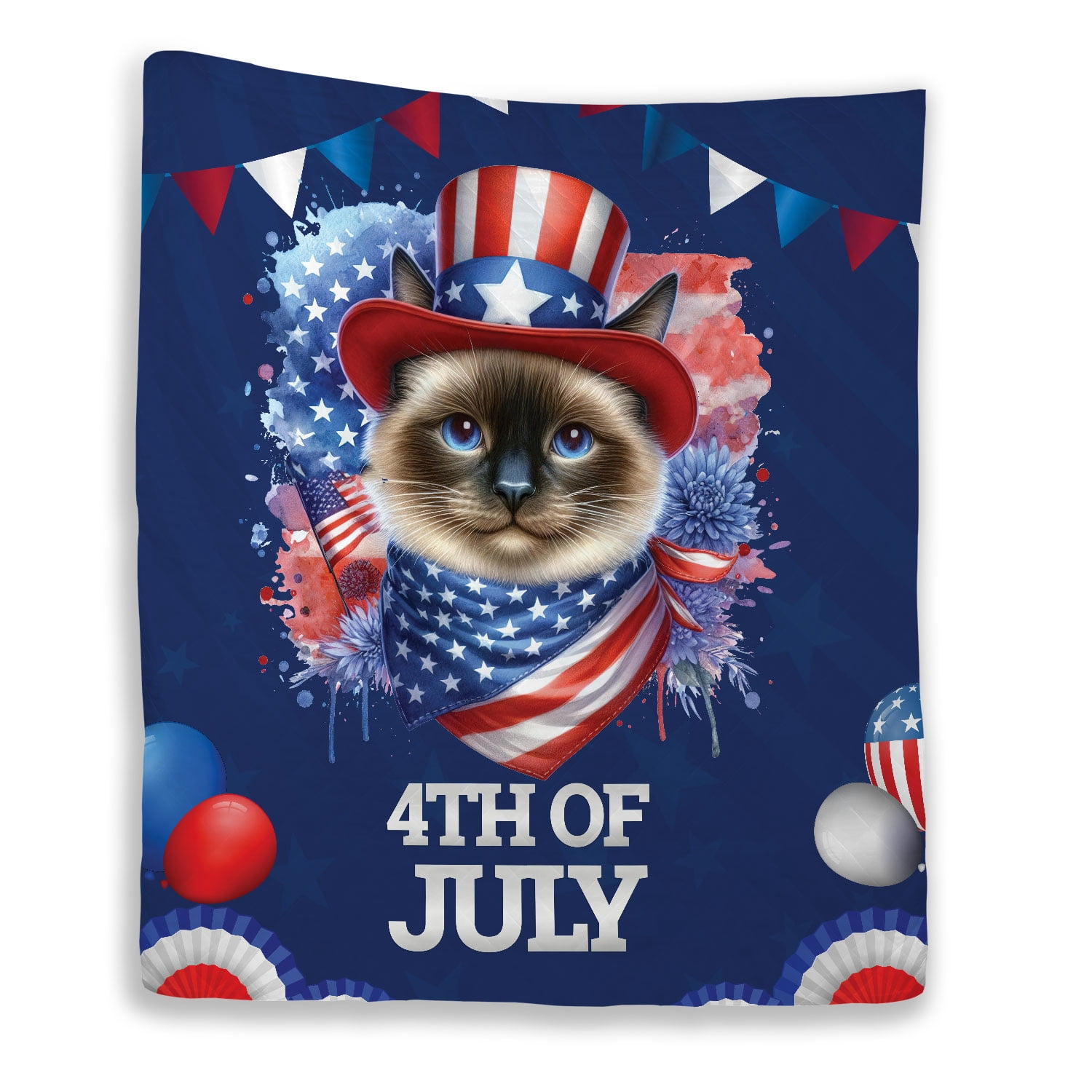 Patriotic Siamese Celebrates 4th of July Quilt Blanket Cat Lover Kitten ...