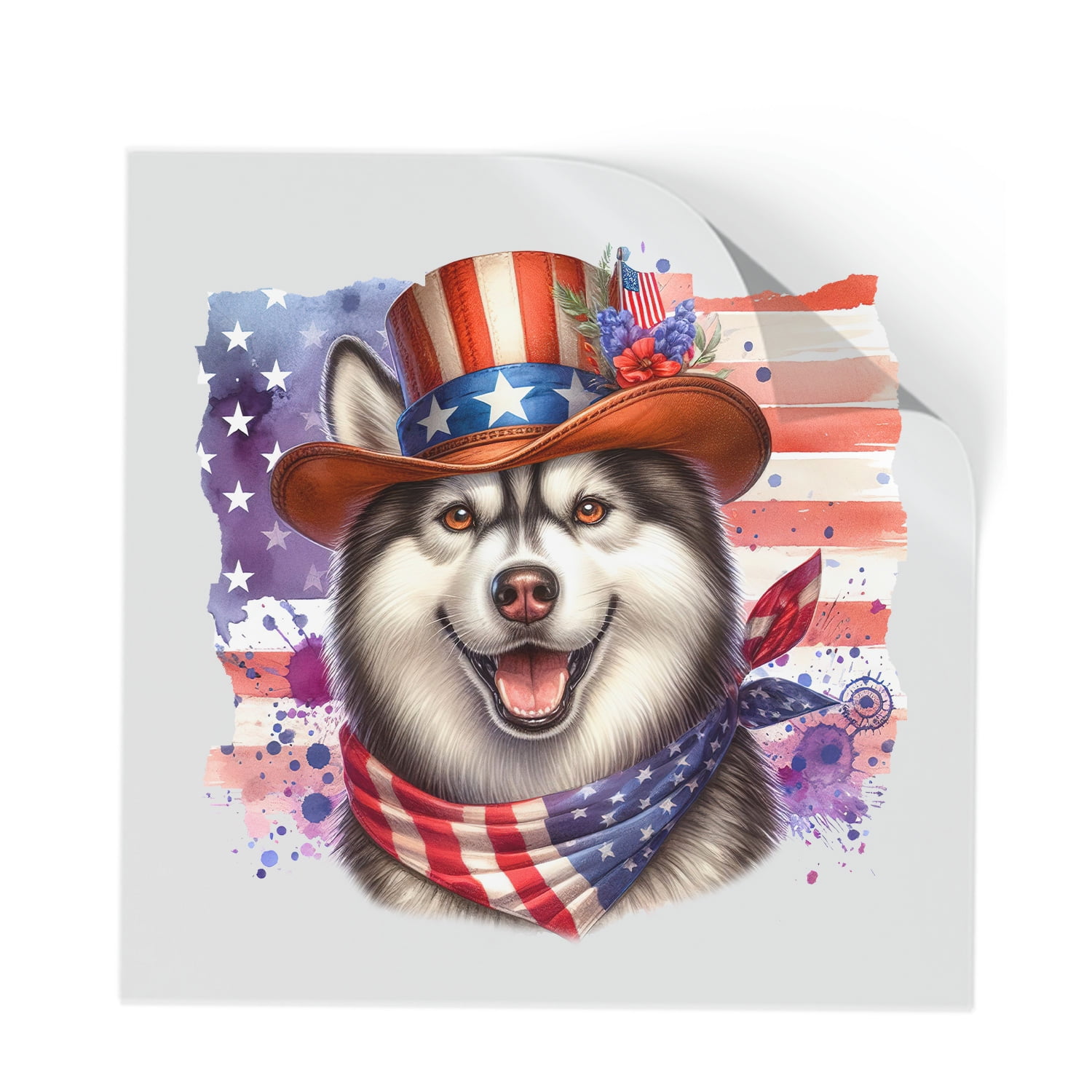 Patriotic Siberian Husky Celebrates 4th of July Cutout Transfer Sticker ...