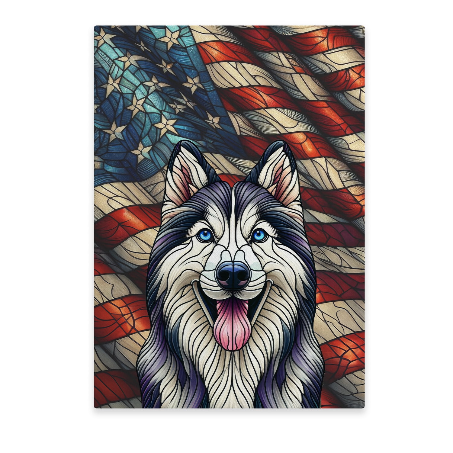 Patriotic Siberian Husky Stained Glass Portrait American Flag Vertical ...