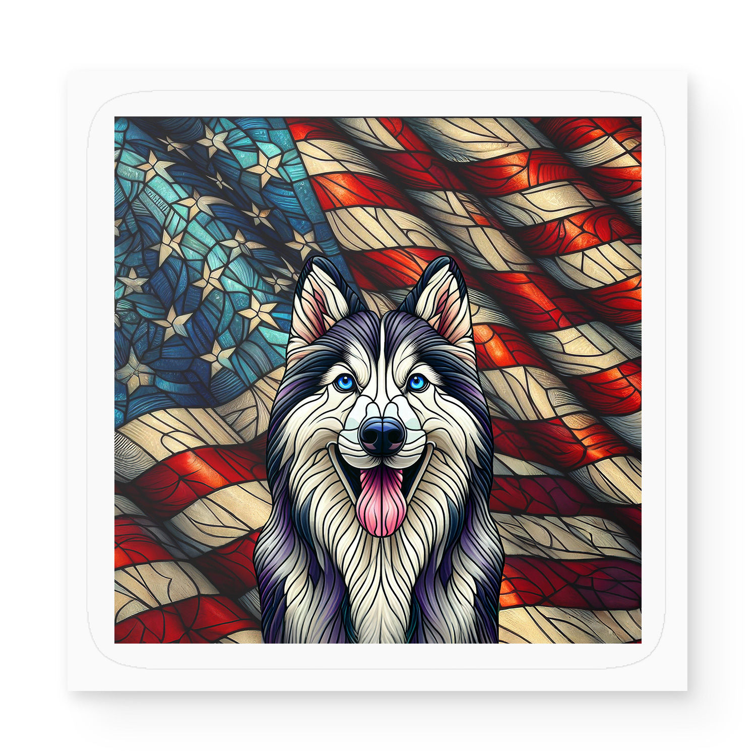 Patriotic Siberian Husky Stained Glass Portrait American Flag Vinyl ...