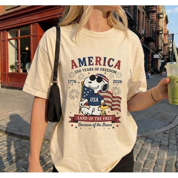 Patriotic Snoopy 250 Years of Freedom T-Shirt – USA 1776-2026 Fourth of ...