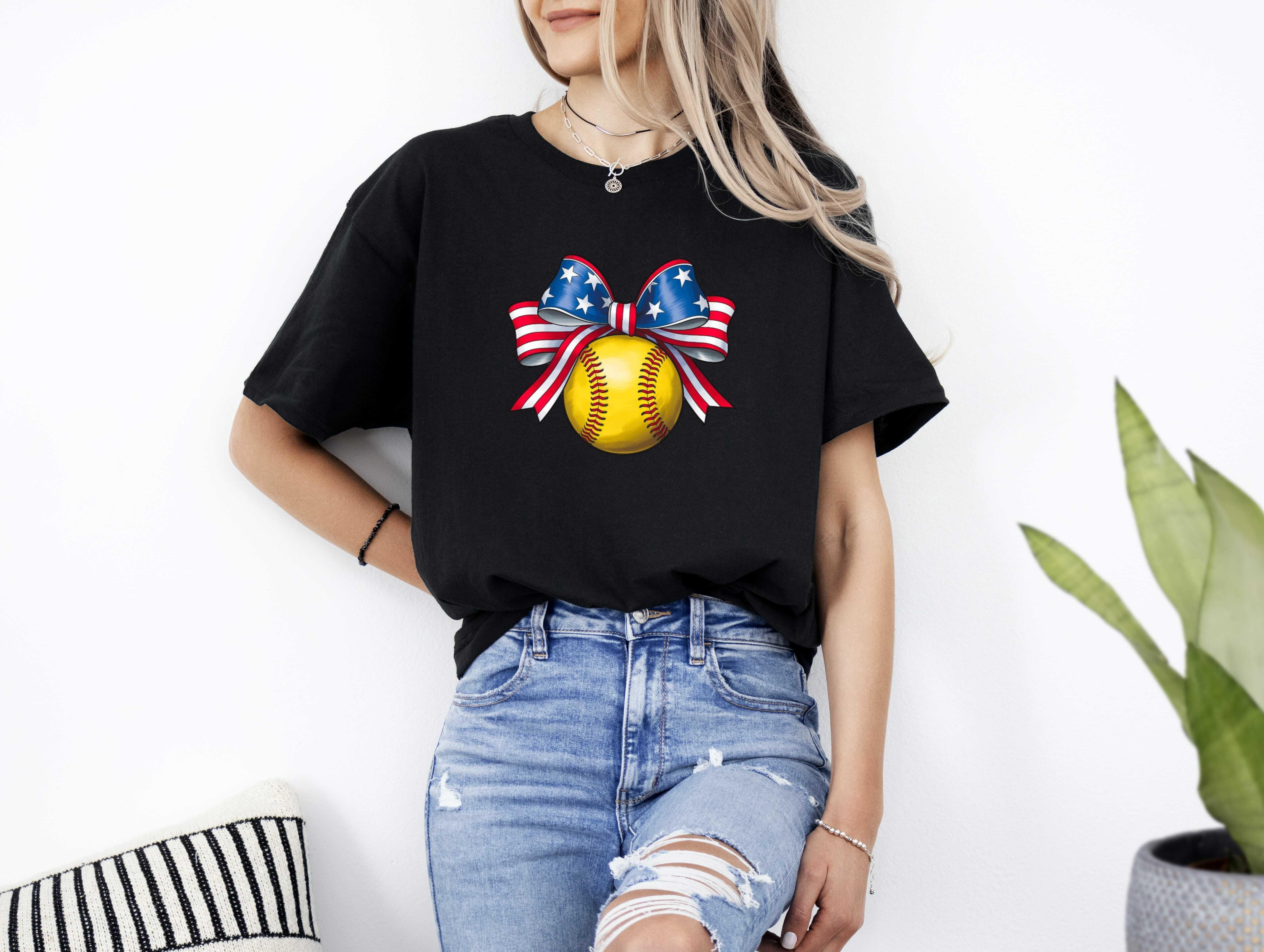 Patriotic Softball American Flag Bow Patriotic 4th Of July USA ...