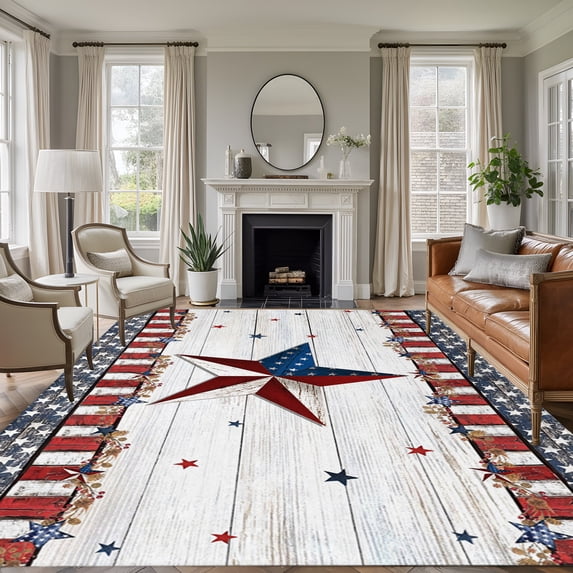 Patriotic Star 8'x10' Area Rug for Living Room Sectional Sofa, American ...