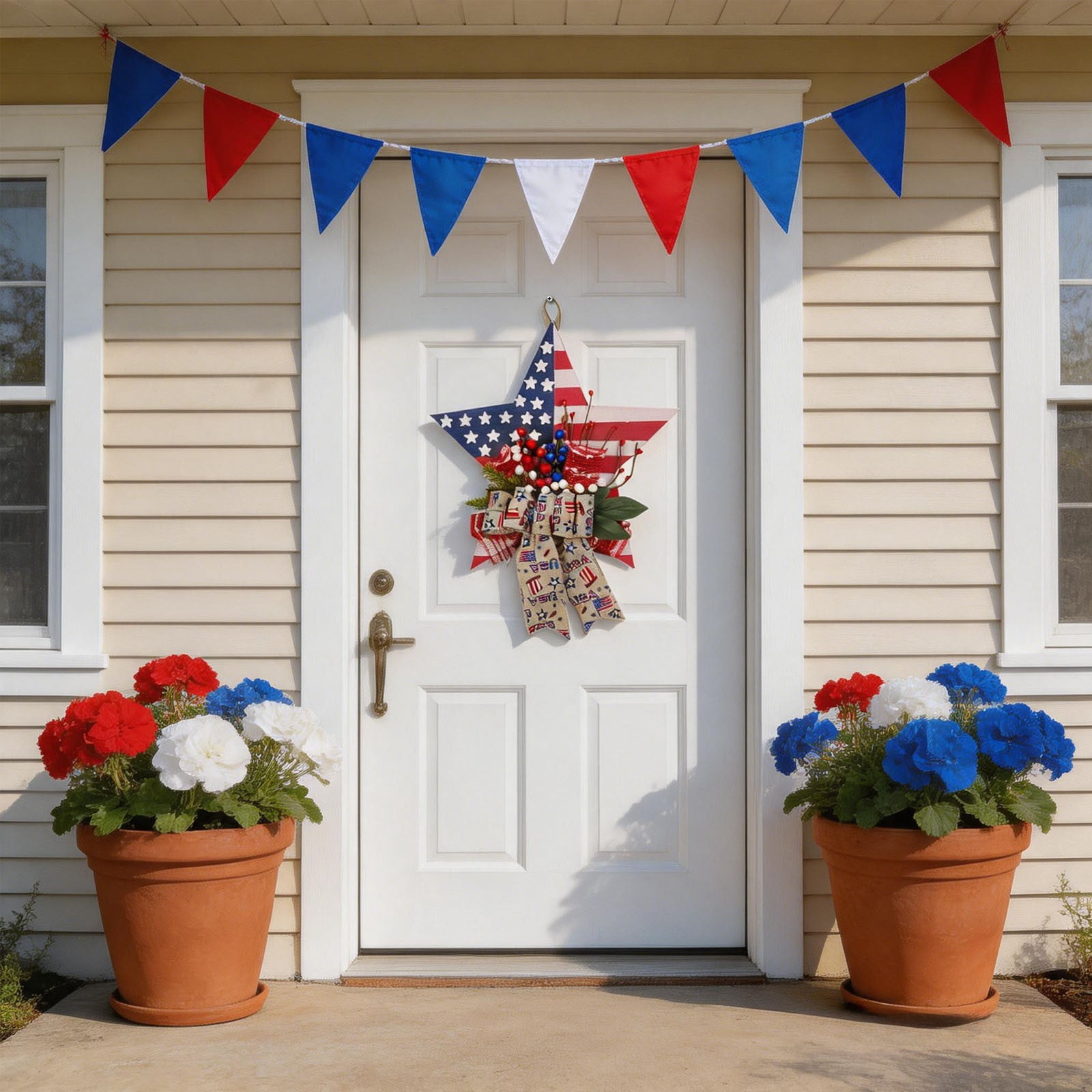 Patriotic Star Door Hanger 19.7 Inch USA Flag Bow Wooden Wall Decor for ...