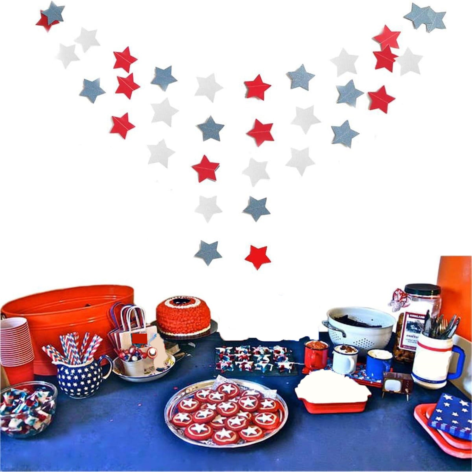 Patriotic Star Garland Banner Streamers Red White and Blue -6 Strands ...