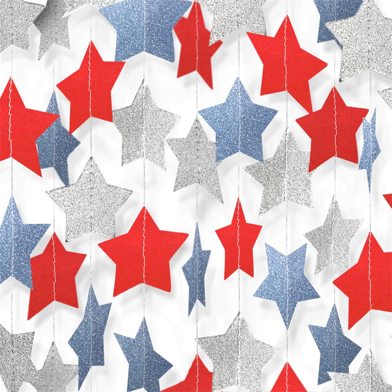 Patriotic Star Garland Banner Streamers Red White and Blue -6 Strands ...