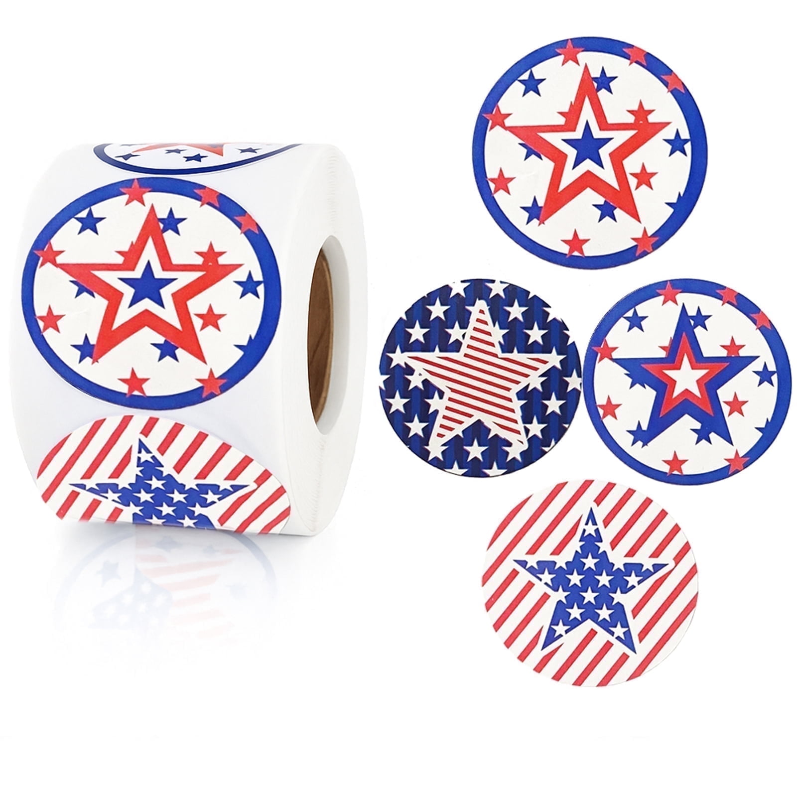 ALFEUND Patriotic Star Stickers Roll – 500 USA Flag Round Stickers, 4 ...