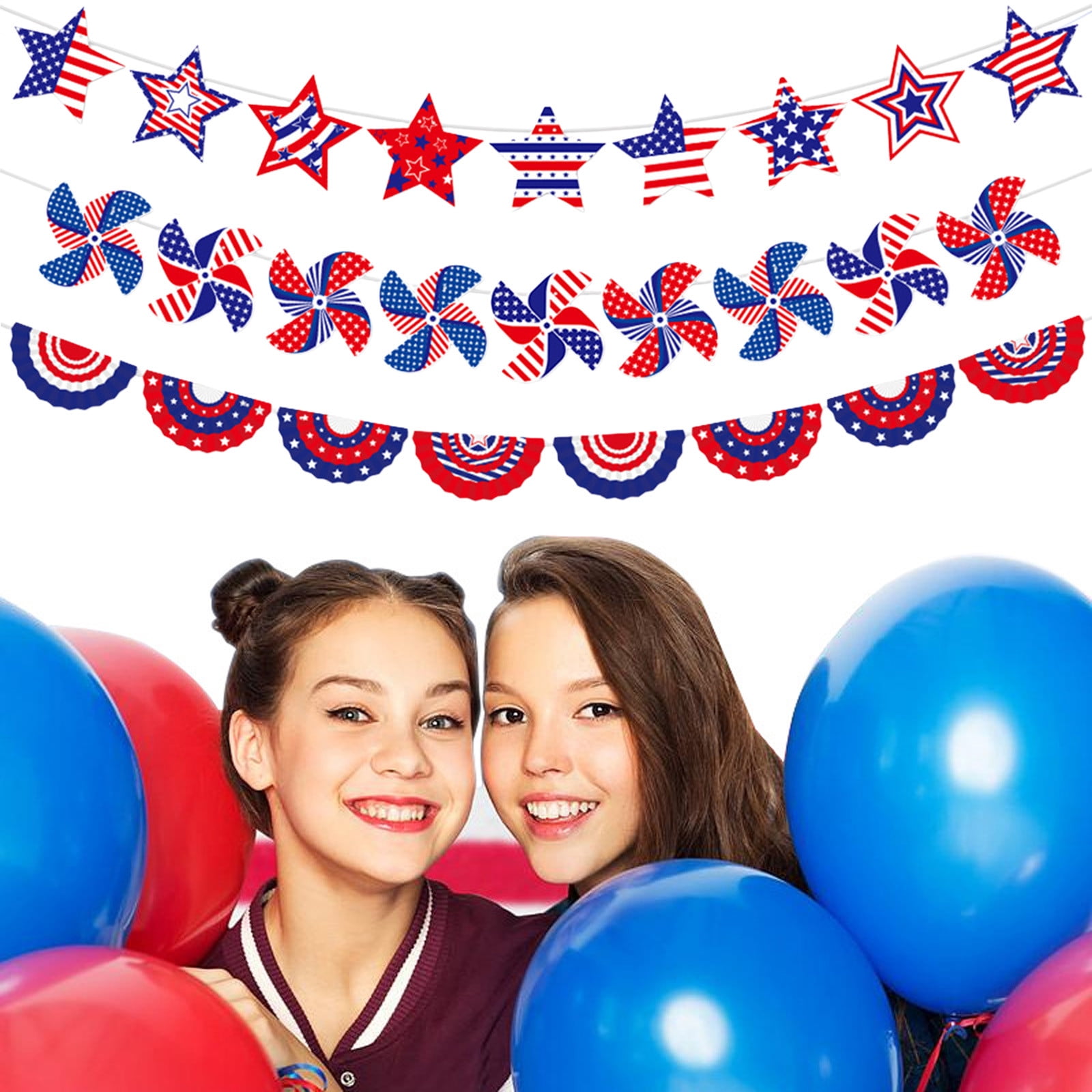 Patriotic Star Streamers Garland Red White Blue Bunting Banner Paper ...