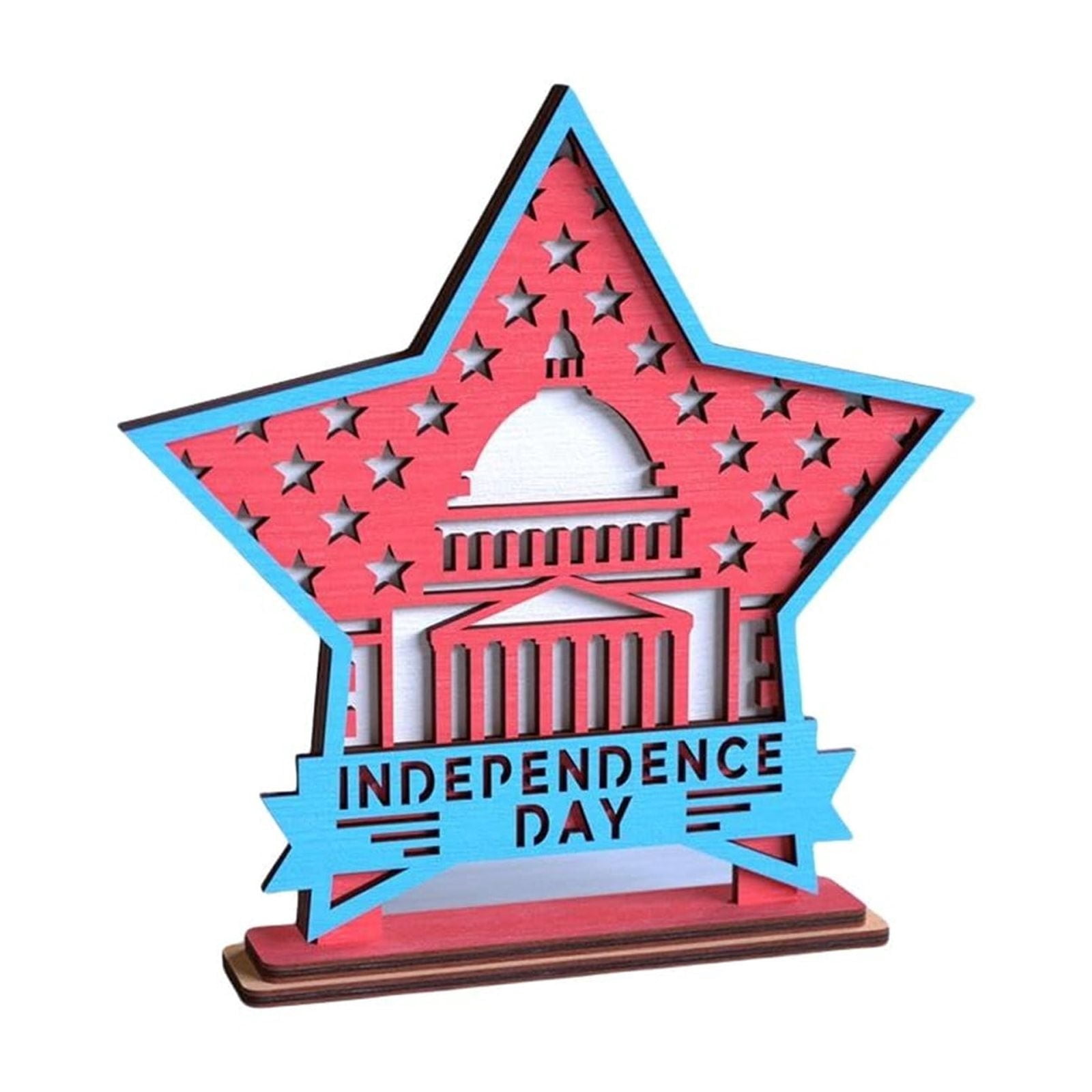 Patriotic Star Wooden Display Stand Signs Red White Blue Wood Star ...