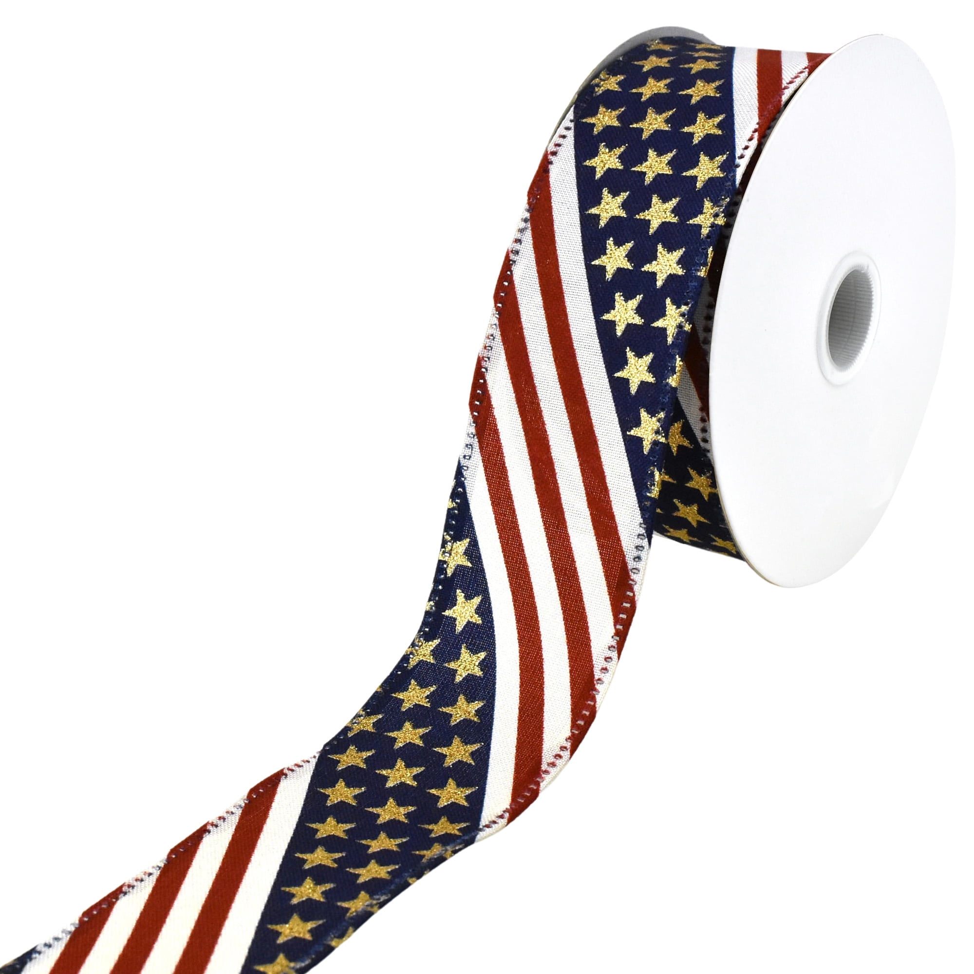 Patriotic Stars and Stripes Diagonal Flag Wired Ribbon, 1-1/2-inch, 10 ...