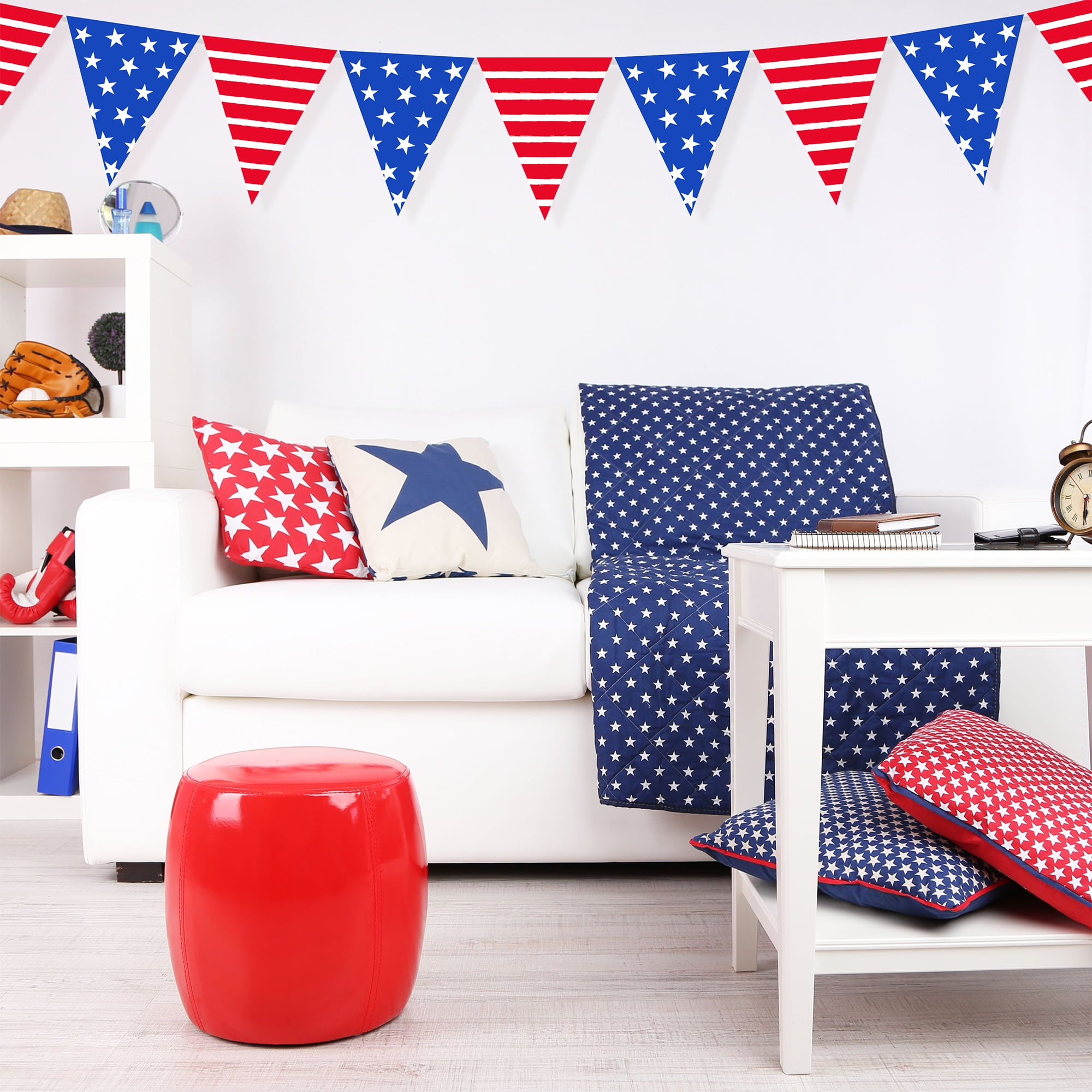 Way To Celebrate Patriotic Stars and Stripes Plastic Pennant Banner 12 ...