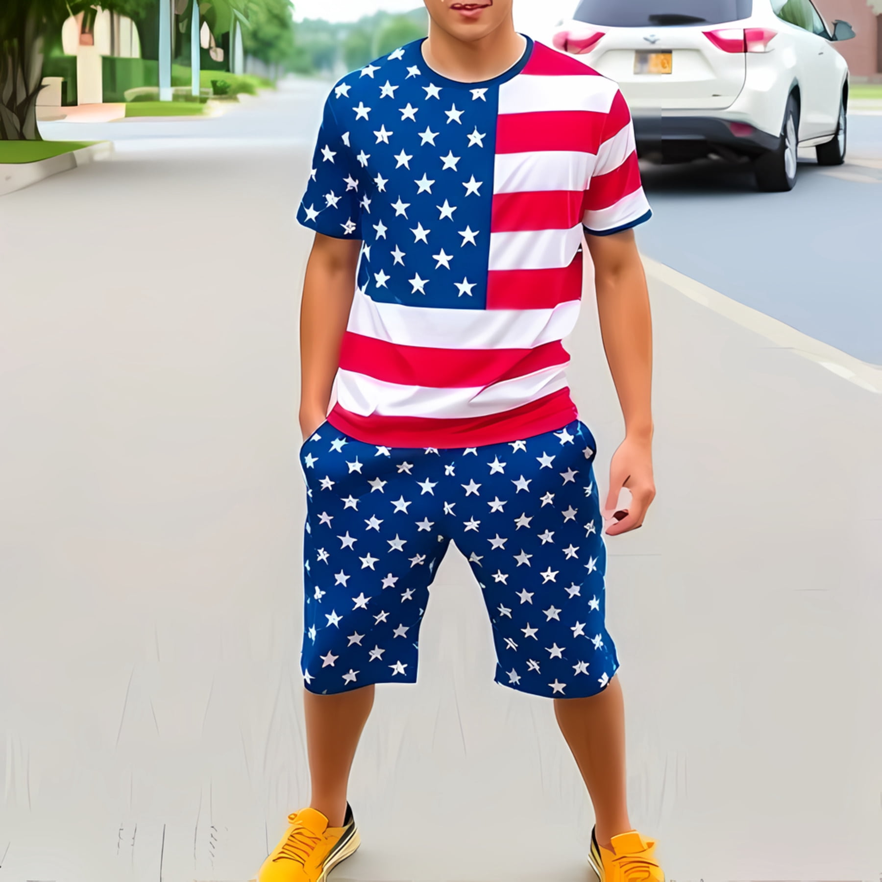 Patriotic Stars and Stripes T-Shirt and Shorts Set - Bold Design ...