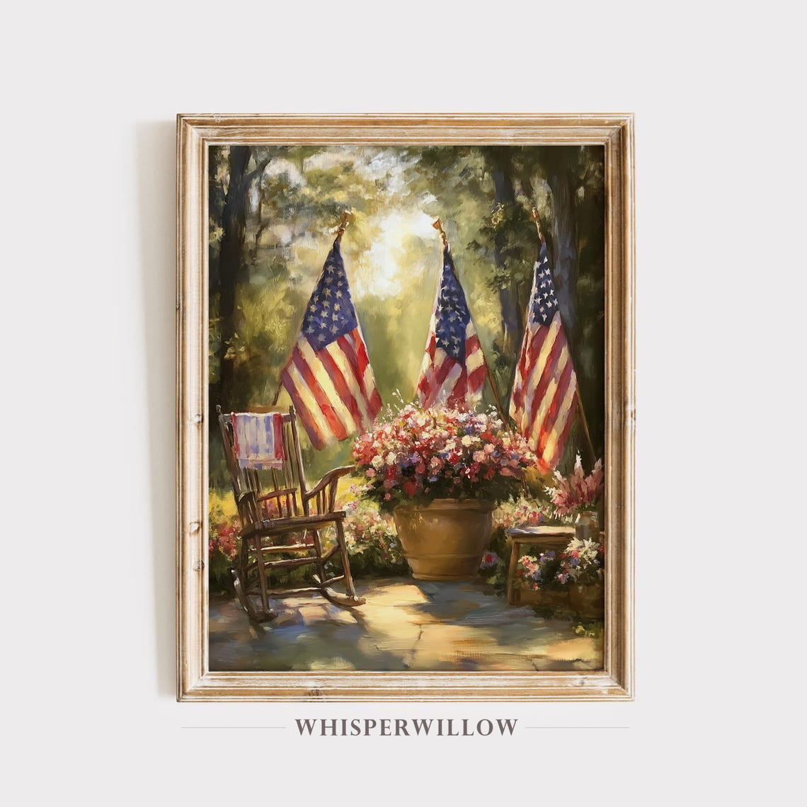 Patriotic Summer Porch, USA Country Flowers, 4th of July Landscape ...