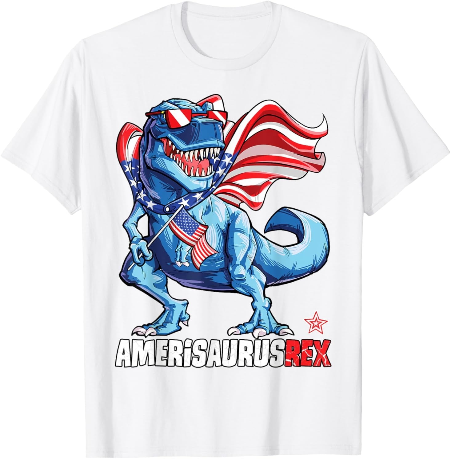 Patriotic T-Rex Tee – Funny Dinosaur USA Flag 4th of July Shirt for ...