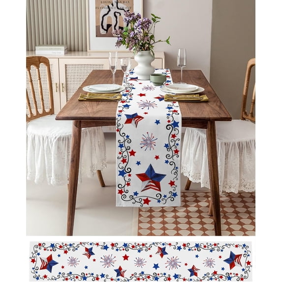 Patriotic Table Runner for Dining Table, Linen American Flag Stars ...