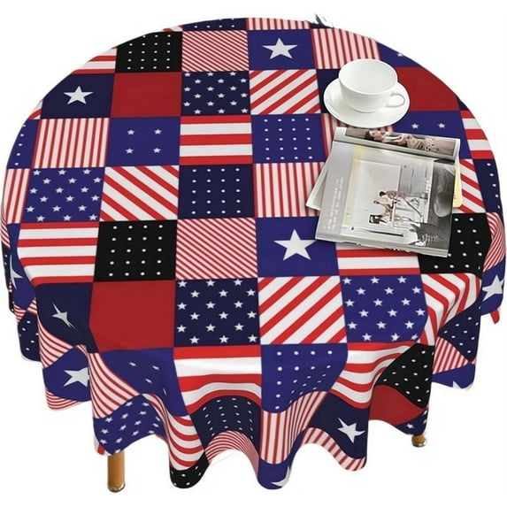 Patriotic Tablecloth, Waterproof Fabric Flannel Backing 60in Fitted ...