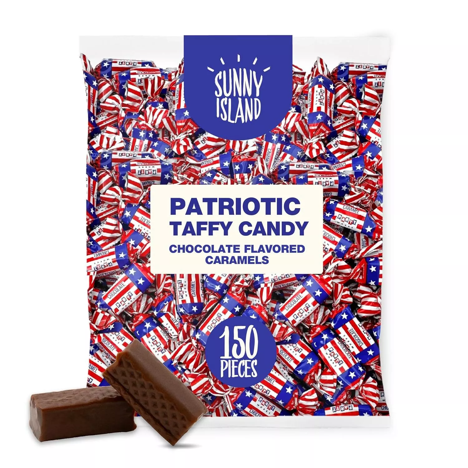 Patriotic Taffy Candy, Chocolate Flavored Caramels, USA Flag Colors, 2 ...