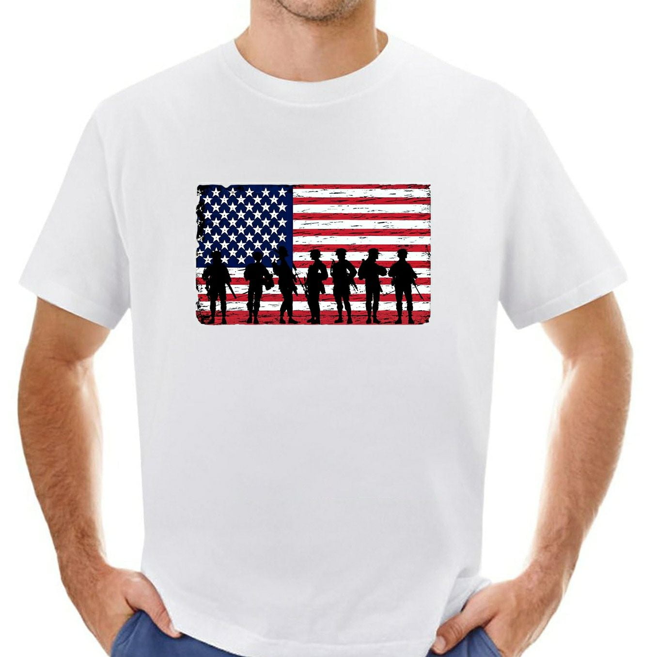 Patriotic Thank You Soldiers And Veterans American Flag Round Neck ...