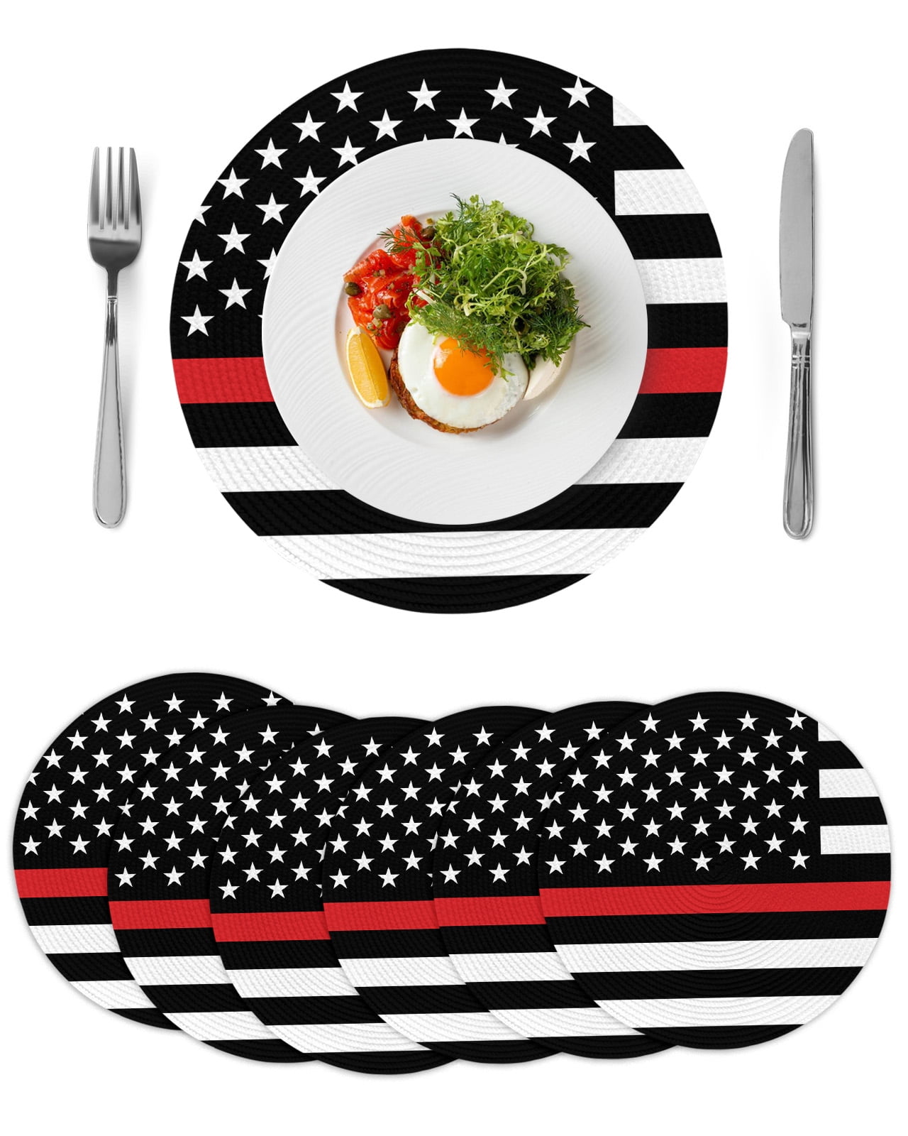 Patriotic Thin Red Line Flag Round Table Placemats set of 6 ...