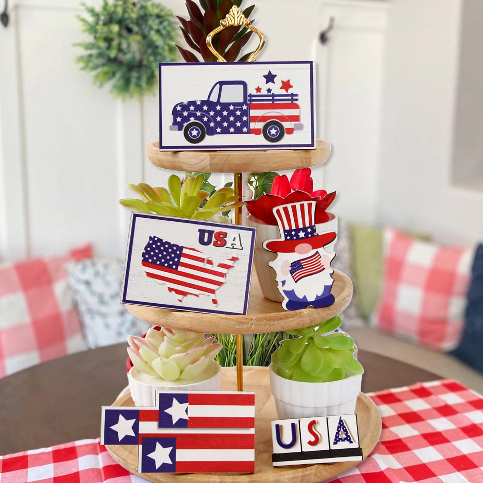Patriotic Tiered Tray Decor American Independence Day Stratified Tray ...