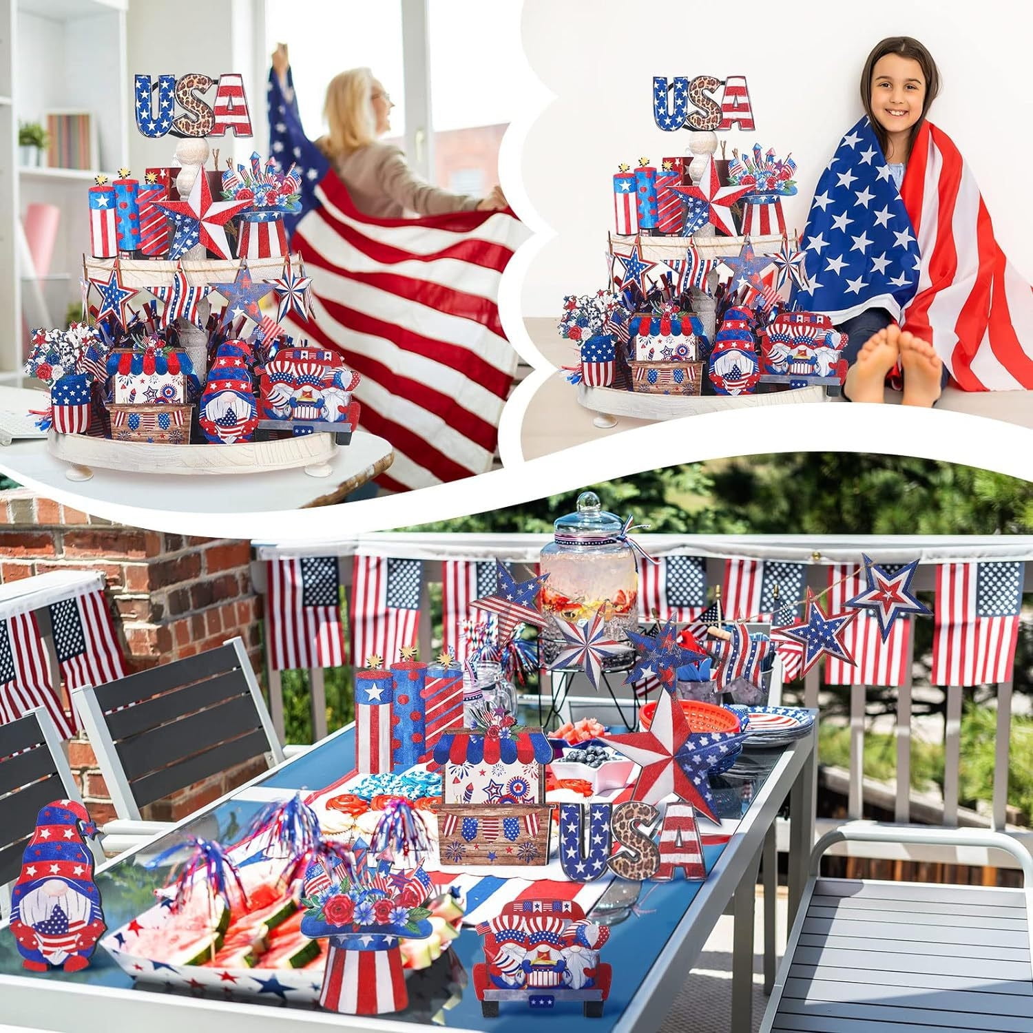 Patriotic Tiered Tray Decor Set 4th of July Table Decor Memorial Day ...