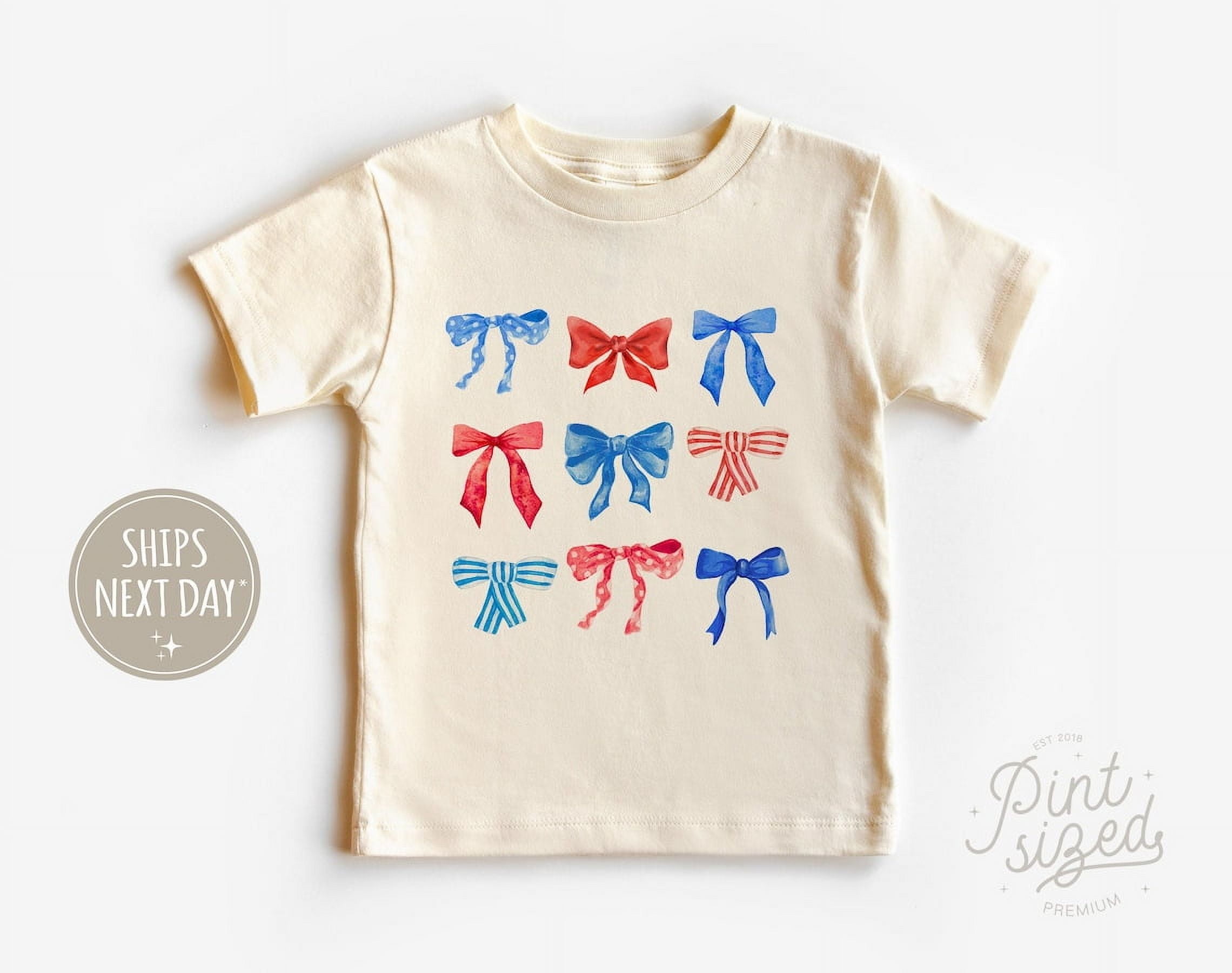 Patriotic Toddler Girl Shirt - Boho Coquette Bows Tee - Cute Fourth Of July Kids Shirt ...