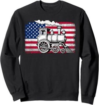 Patriotic Train Locomotive American Flag Railroad Conductor Sweatshirt ...