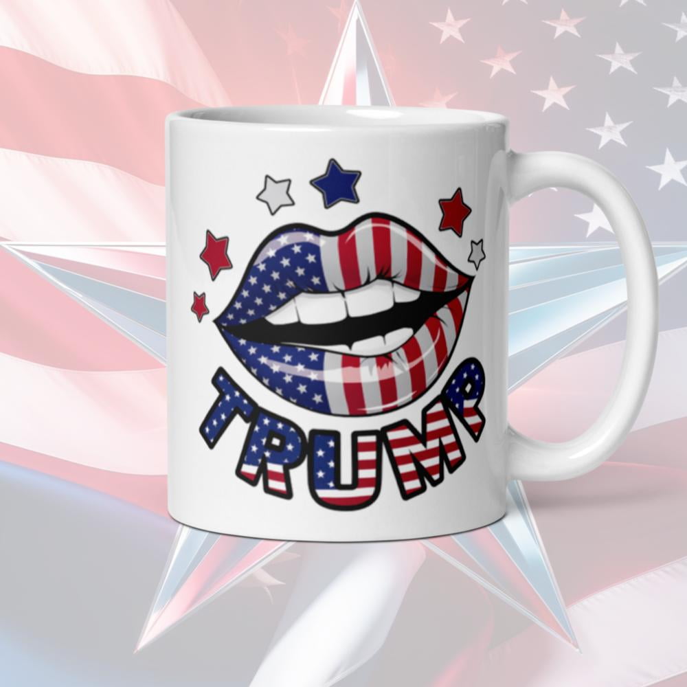 Patriotic Trump Mug with American Flag Lips – USA Flag Trump Supporter ...