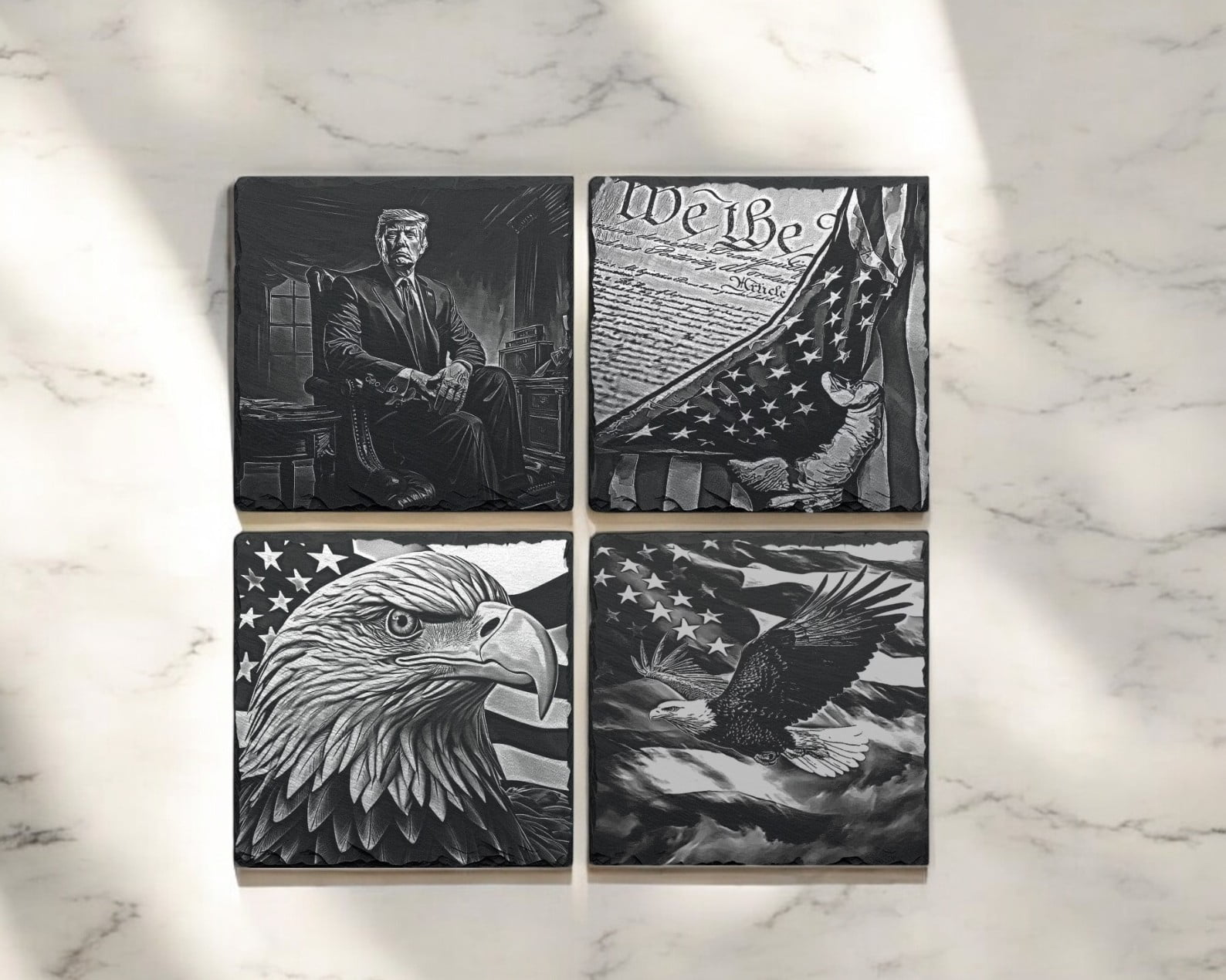 Patriotic Trump Slate Coasters Set: Laser-Etched Bald Eagle ...
