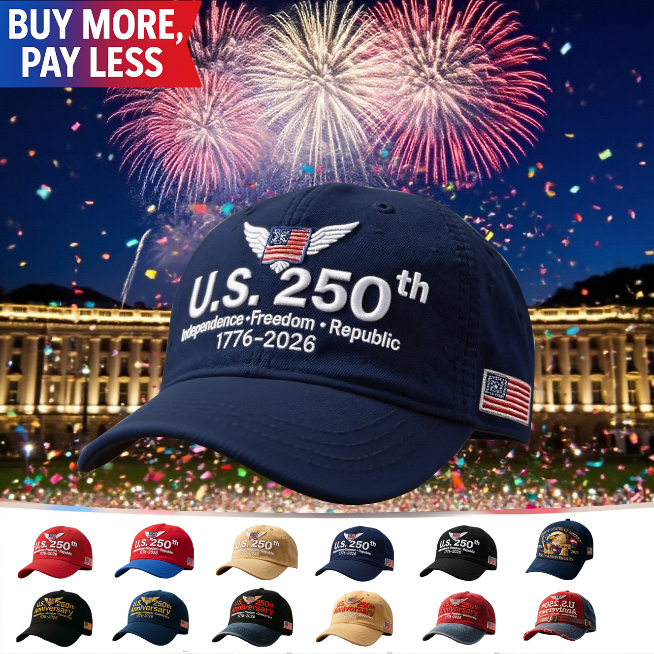 Patriotic U.S. 250th Anniversary Cap, Adjustable Baseball Hat, Retro ...