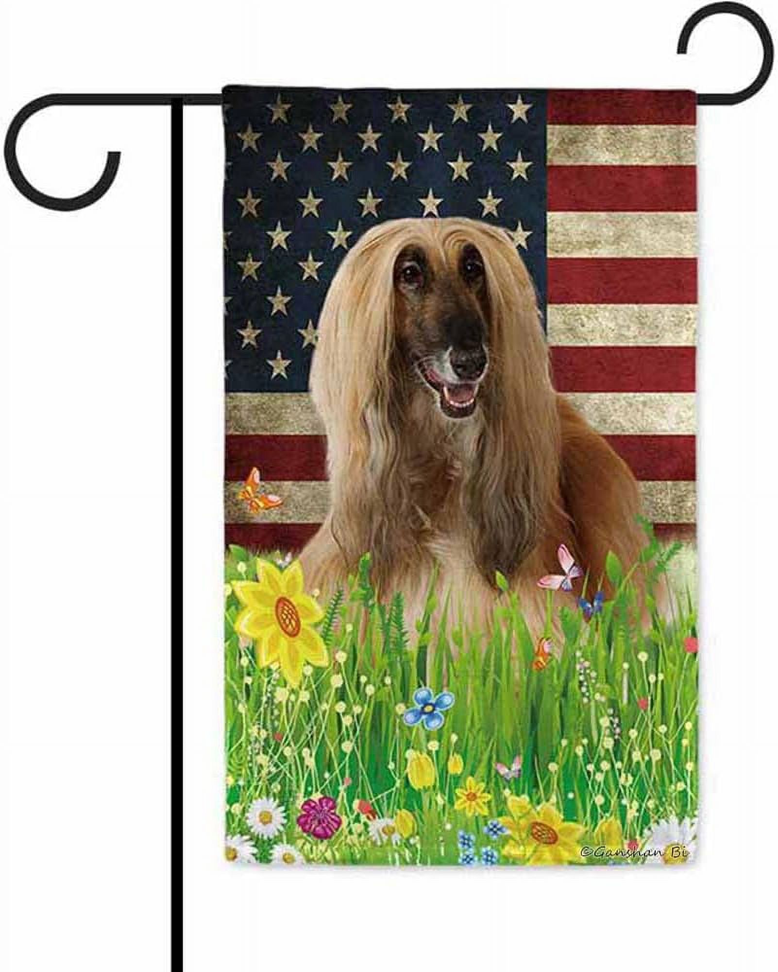 Patriotic US Flag Afghan Hound Garden Flag Dog Wildflowers Floral ...
