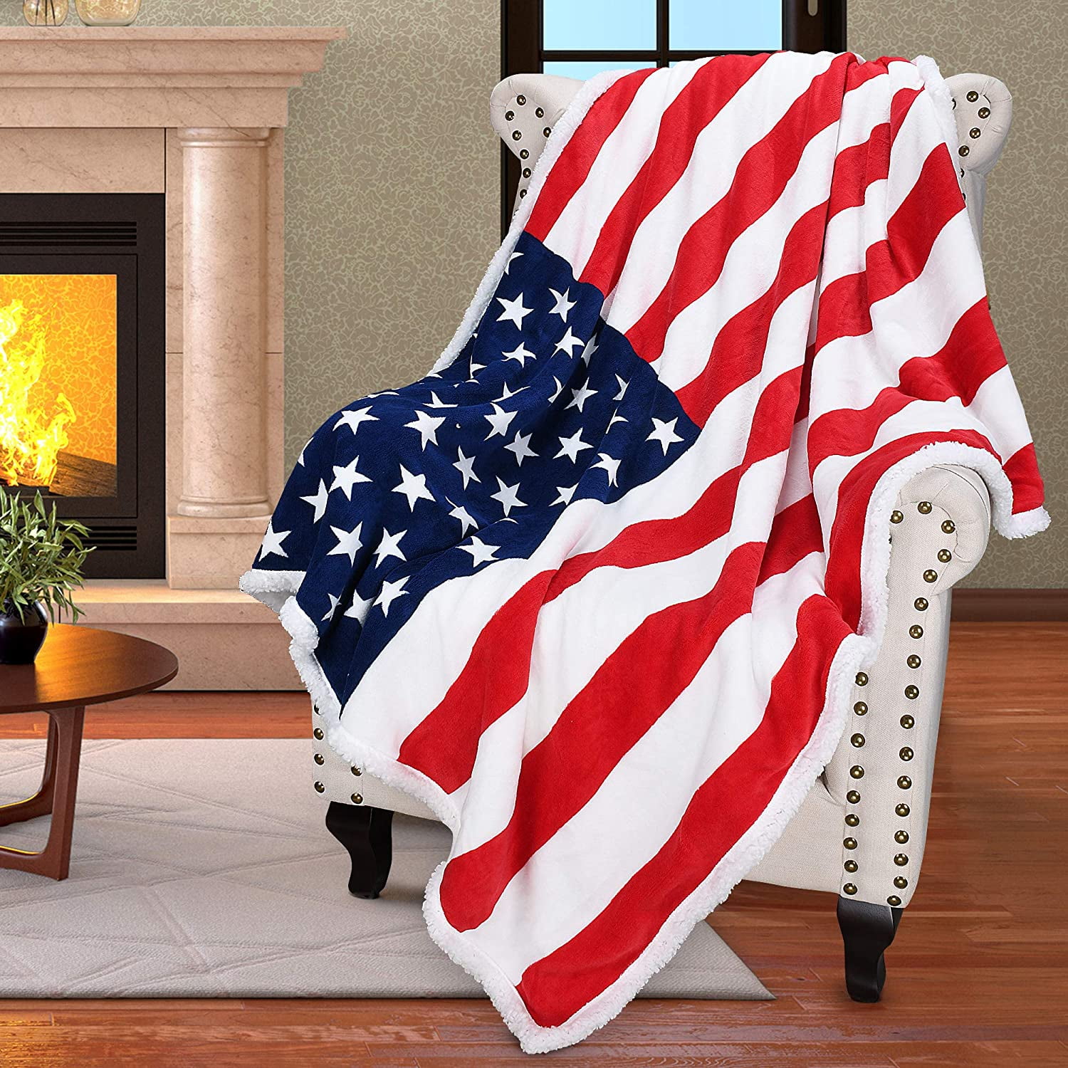 Patriotic US Flag Blanket, American National Flag Throws, Sherpa Fleece ...