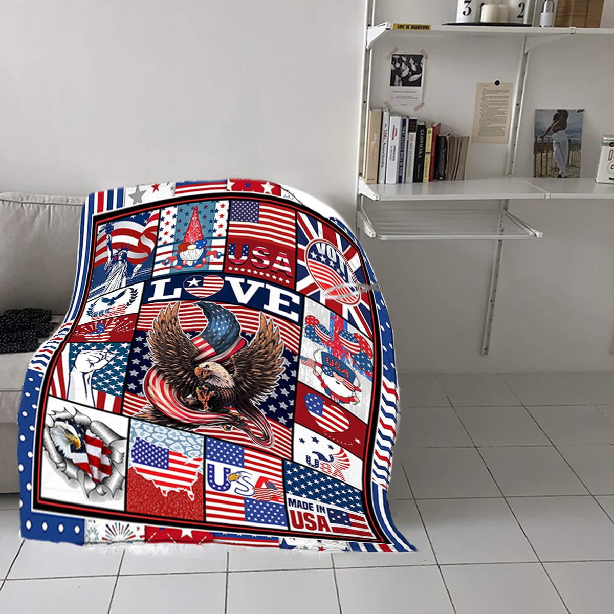 Patriotic US Flag Blanket, American National Flag Throws, Sherpa Fleece ...