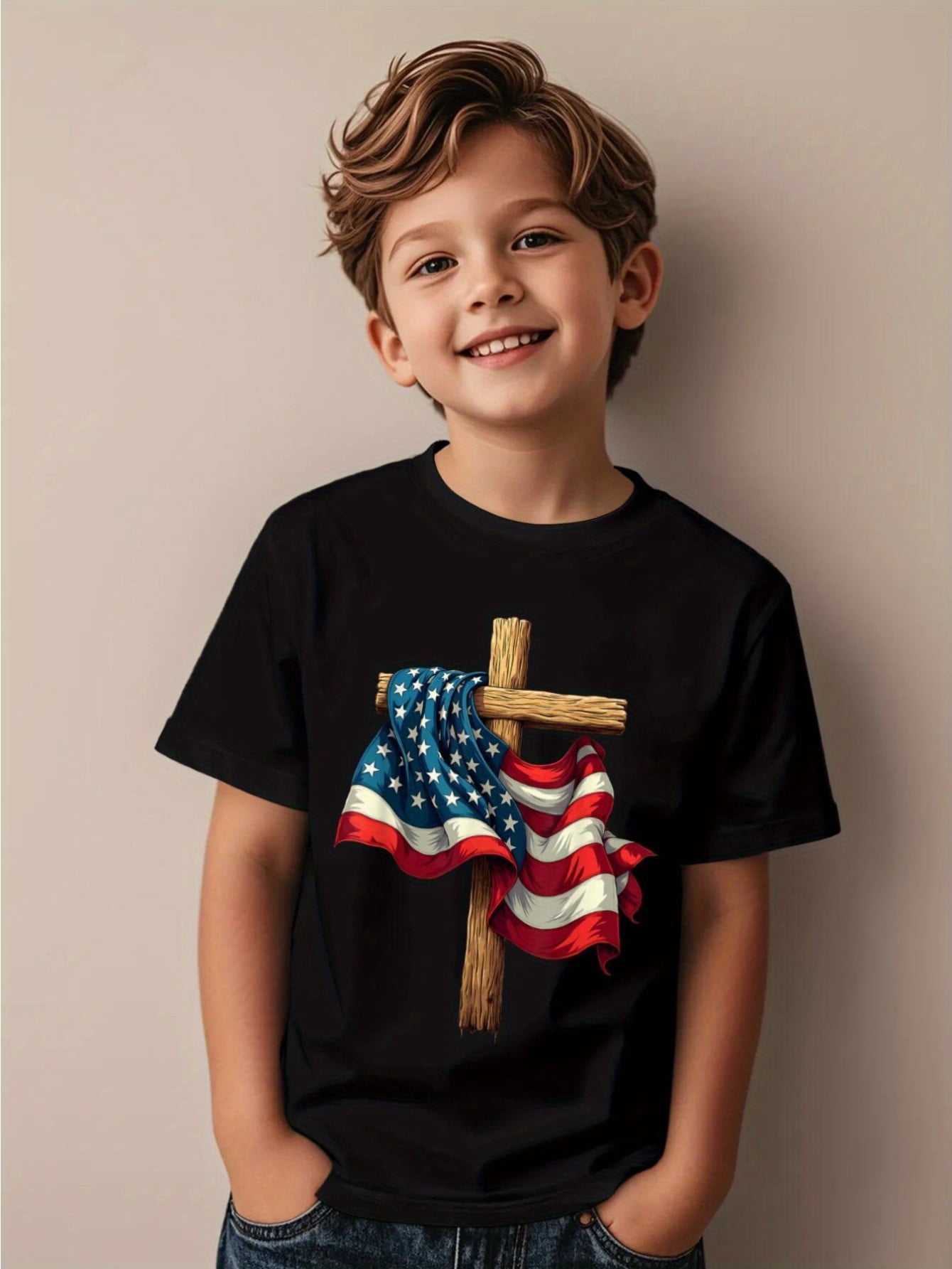 Patriotic US Flag Christian Cross 4th Of July Funny Aesthetic Graphic ...