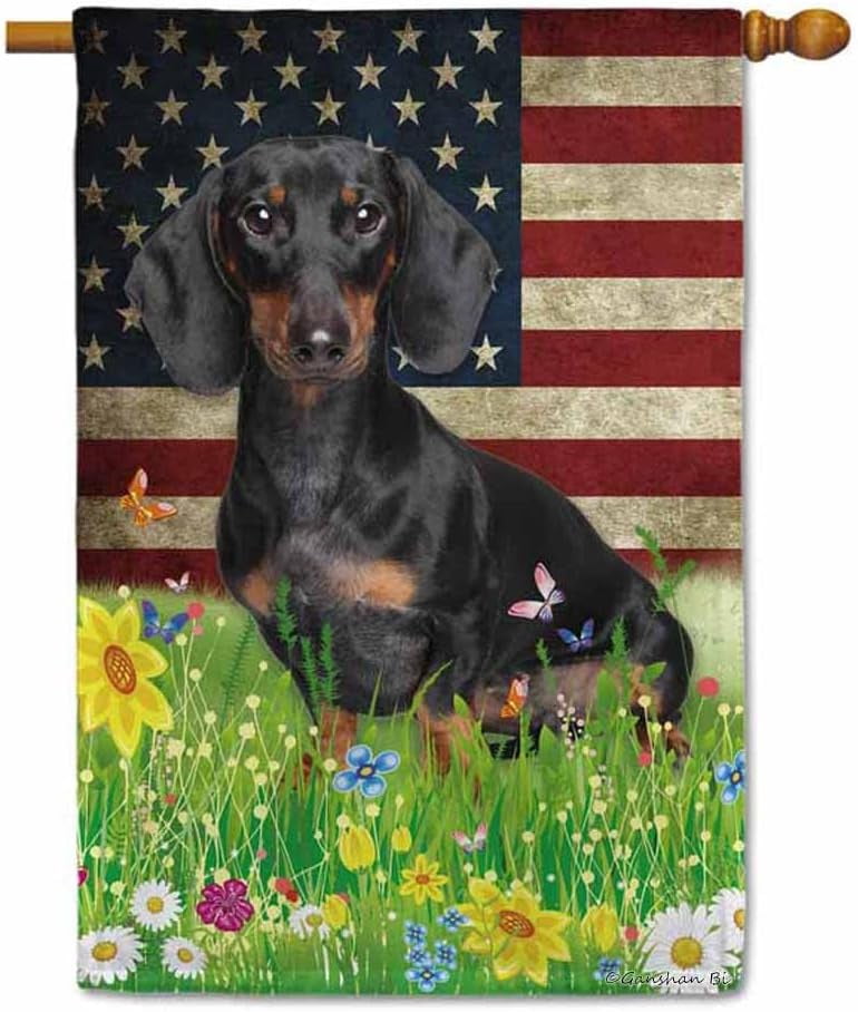Patriotic US Flag Dachshund House Flag Dog Wildflowers Floral Spring ...