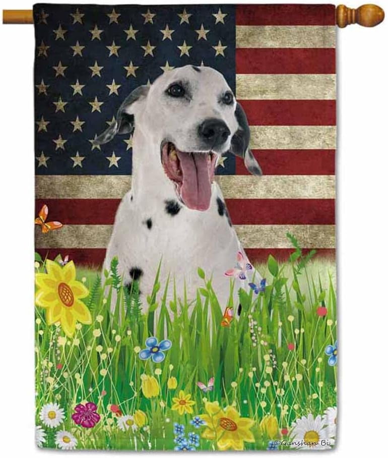 Patriotic US Flag Dalmatian House Flag Dog Wildflowers Floral Spring ...