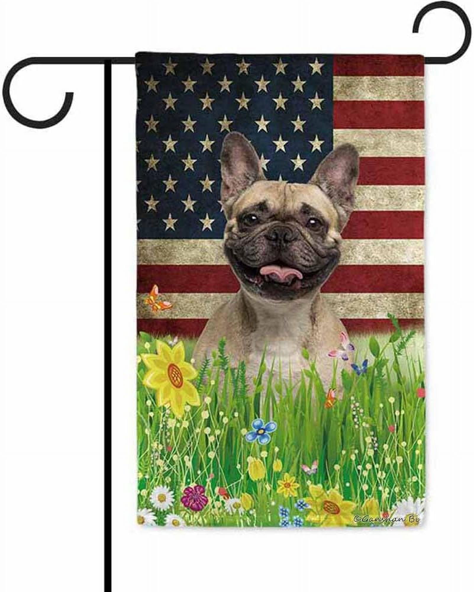 Patriotic US Flag French Bulldog Garden Flag Dog Wildflowers Floral ...