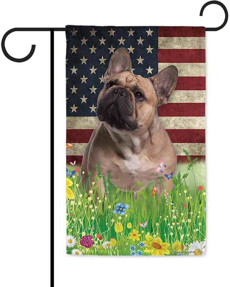 Patriotic US Flag Frenchie Garden Flag Dog Wildflowers Floral Spring ...
