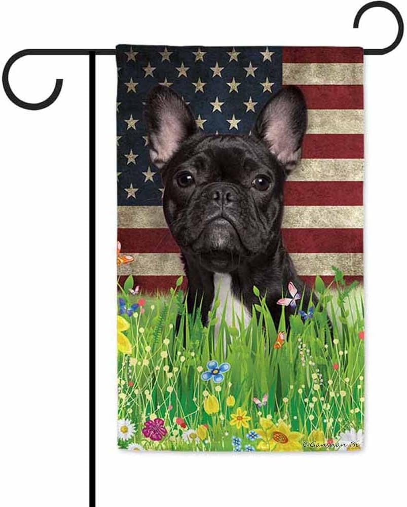 Patriotic US Flag Frenchie Garden Flag Dog Wildflowers Floral Spring ...