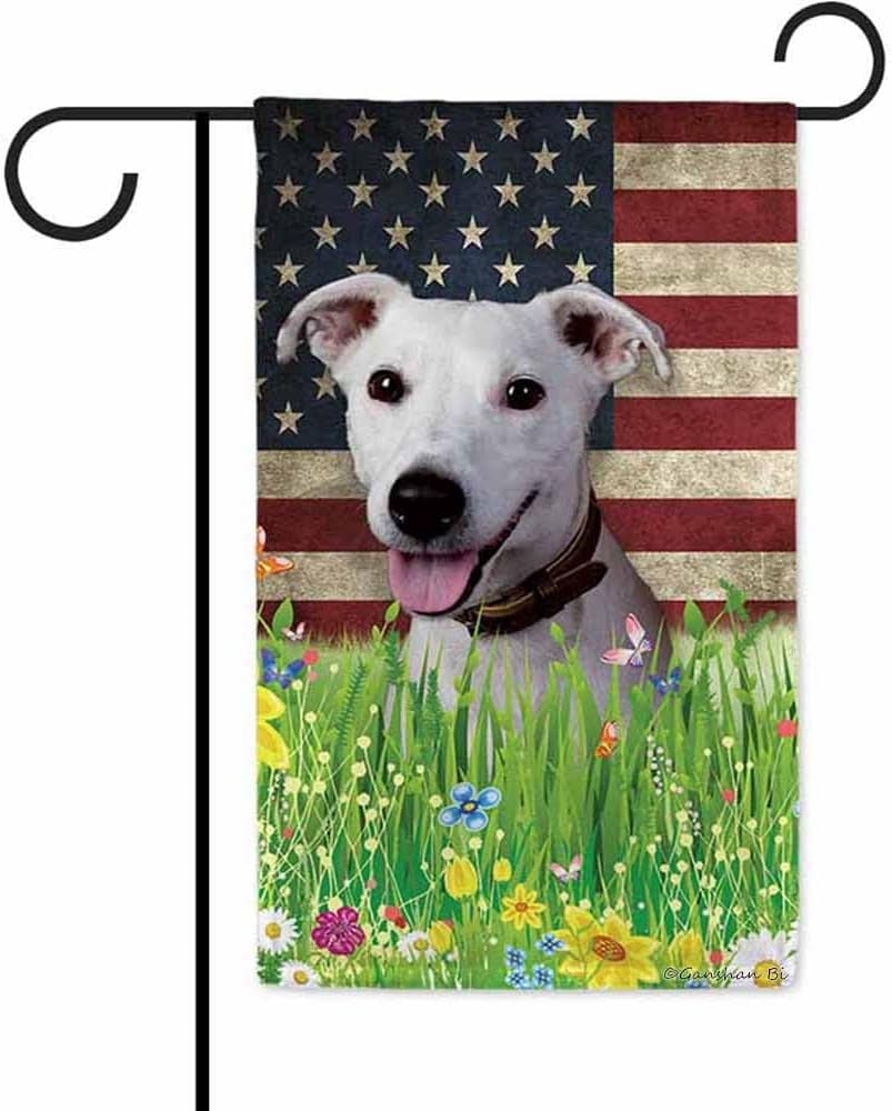 Patriotic US Flag Jack Russell Terrier Garden Flag Dog Wildflowers ...