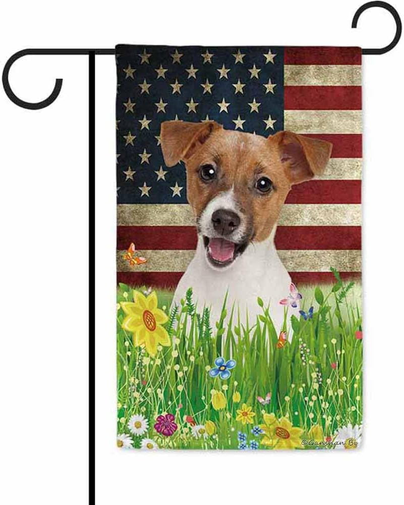 Patriotic US Flag Jack Russell Terrier Garden Flag Dog Wildflowers ...