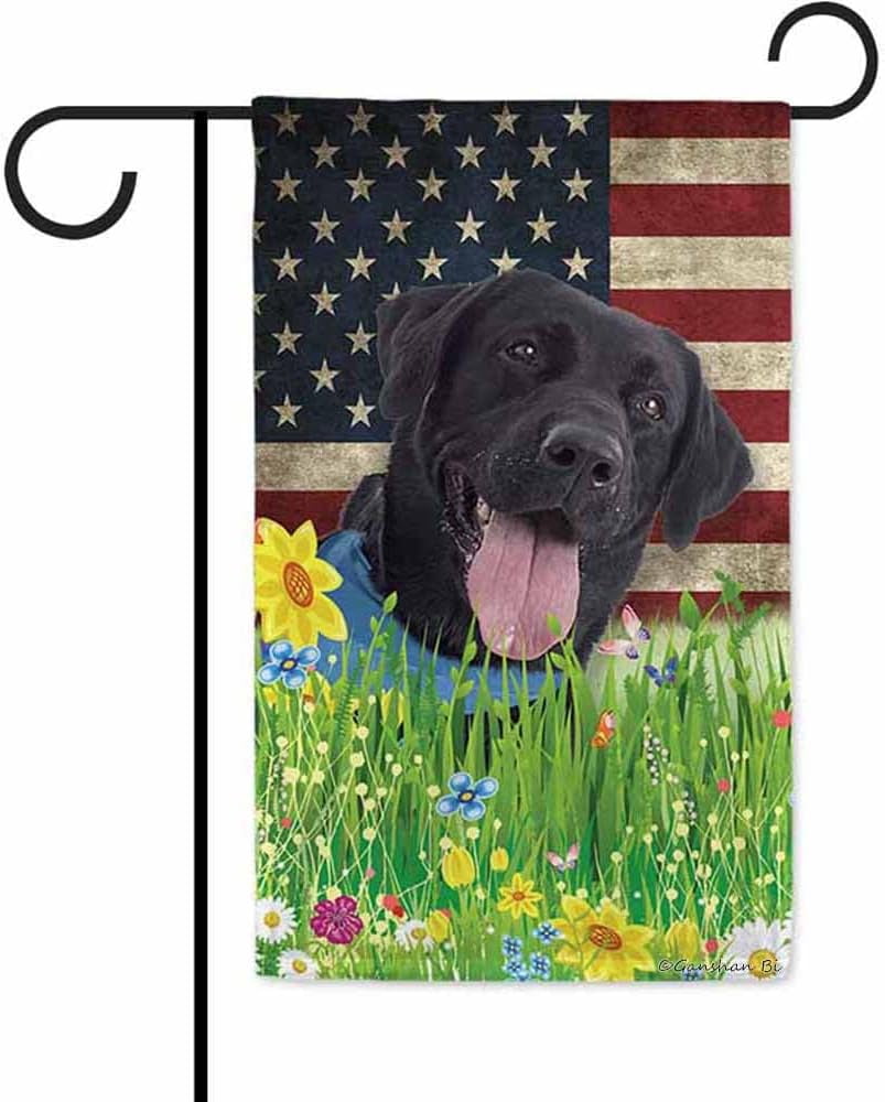 Patriotic US Flag Labrador Garden Flag Dog Wildflowers Floral Spring ...