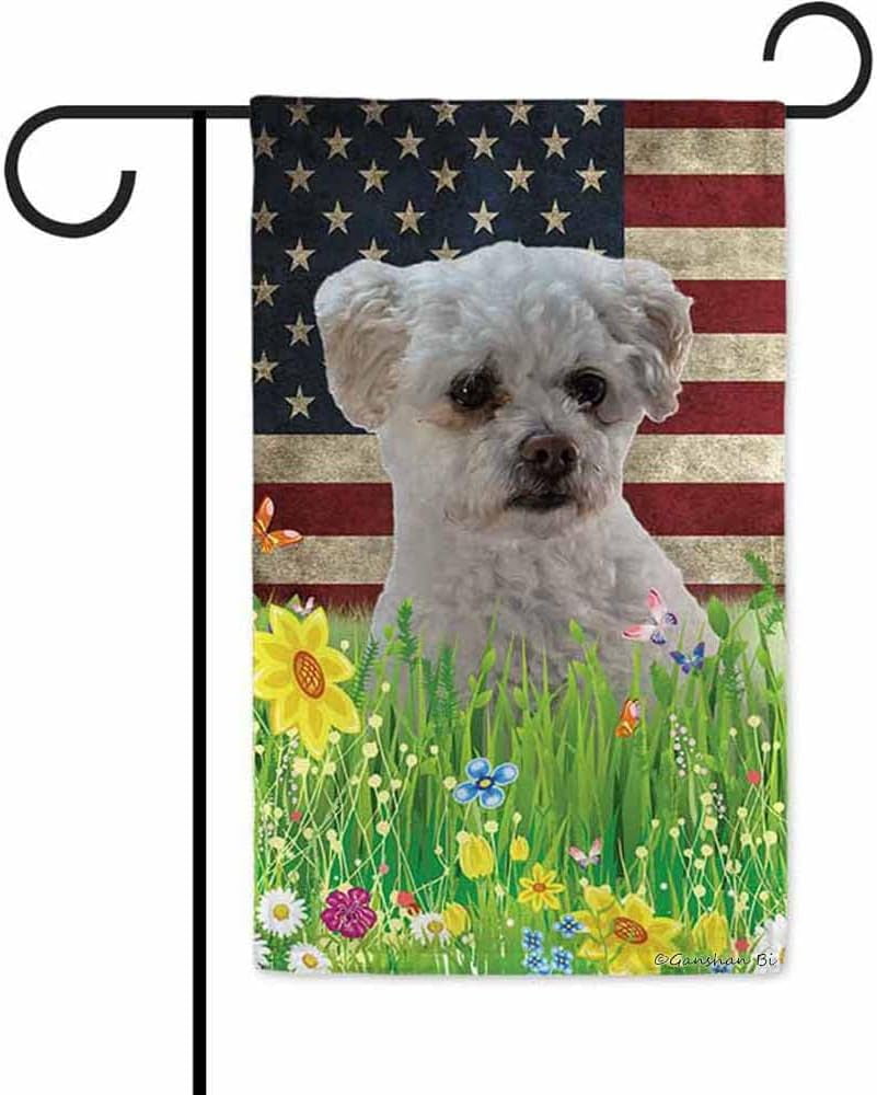 Patriotic US Flag Maltese Poodle Garden Flag Dog Wildflowers Floral ...