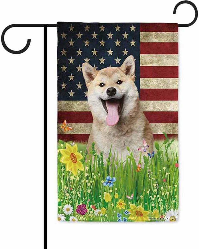 Patriotic US Flag Shiba Inu Garden Flag Dog Wildflowers Floral Spring ...