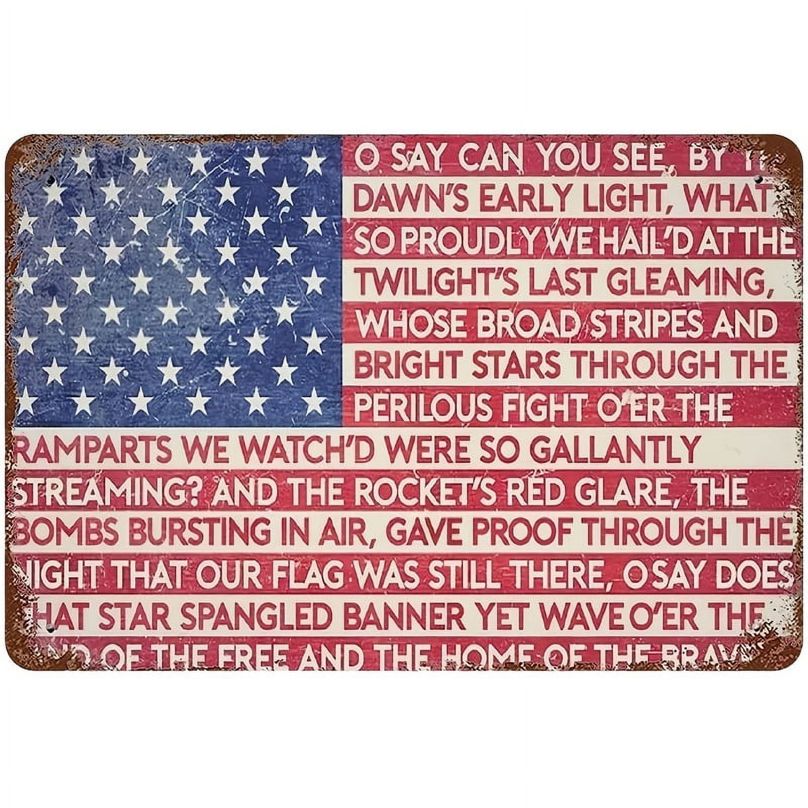 Patriotic USA American Flag With National Anthem Metal Tin Sign Wall ...