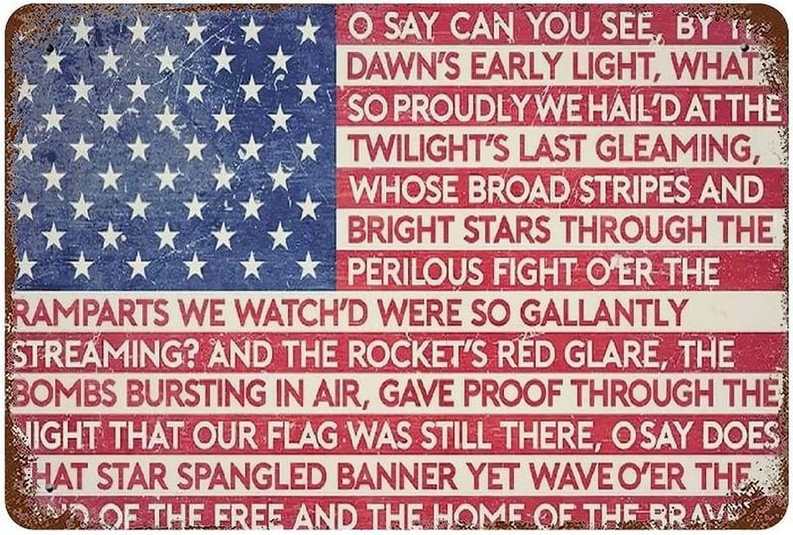 Patriotic USA American Flag with National Anthem Metal Tin Sign Wall ...