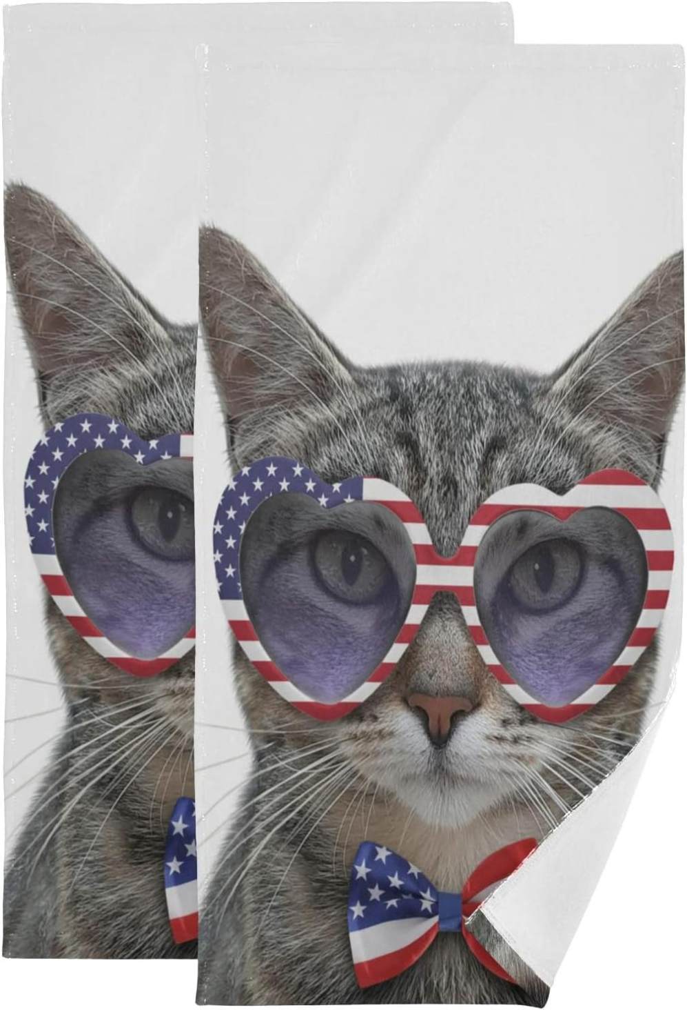 Patriotic USA Flag Cat Hand Towels, Memorial Day Independence Day ...