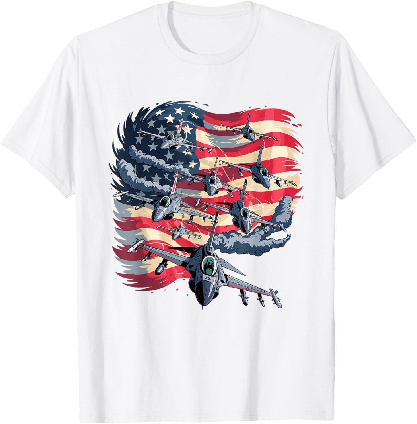 Patriotic USA Flag Fighter Jets T-Shirt – Red White Blue 4th of July ...