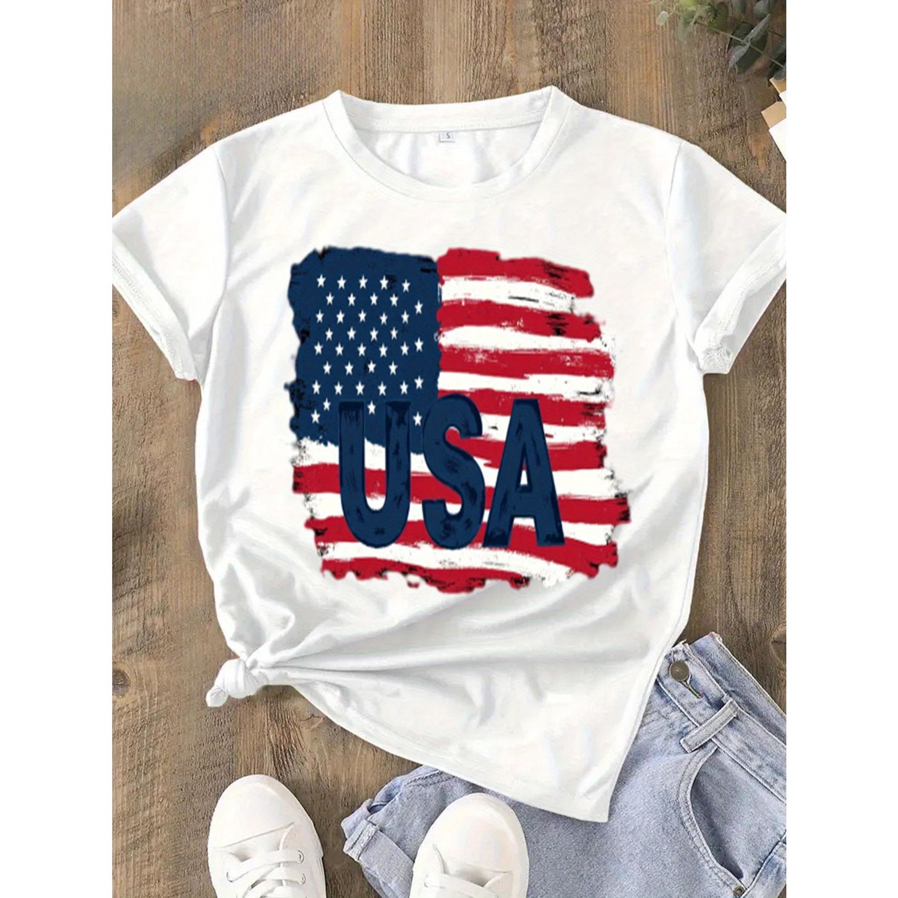 Patriotic USA Flag Men’s Cotton Tee – Crew Neck Short Sleeve, Slight ...